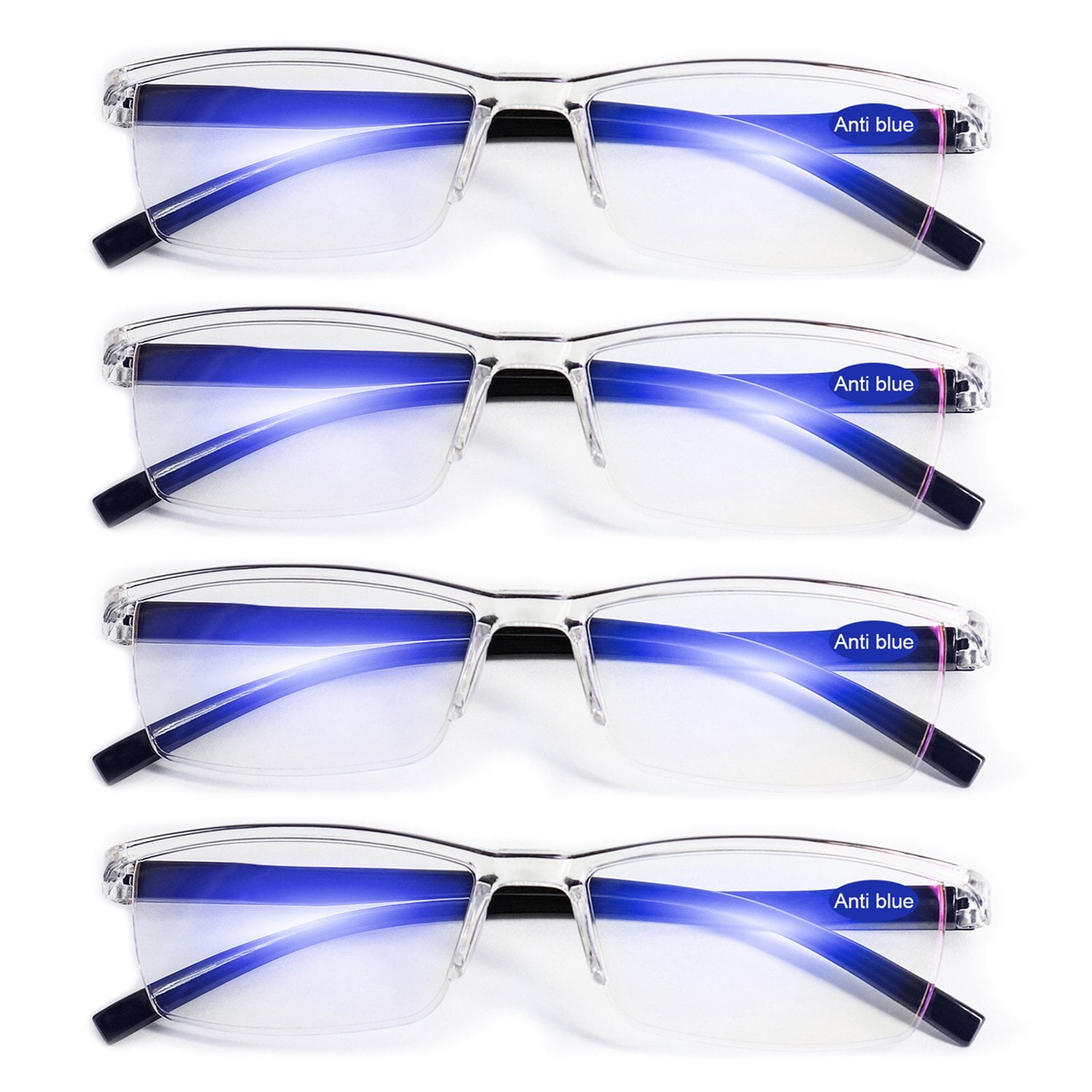 WEMOOTANTS 4 Packs Clear Reading Glasses 1.0 Men Women Multipack Blue ...