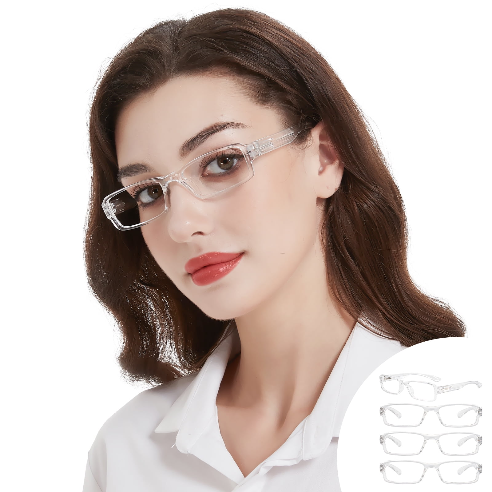 WEMOOTANTS 4 Packs Clear Reading Glasses 2.0 for Women Narrow Rectangle ...