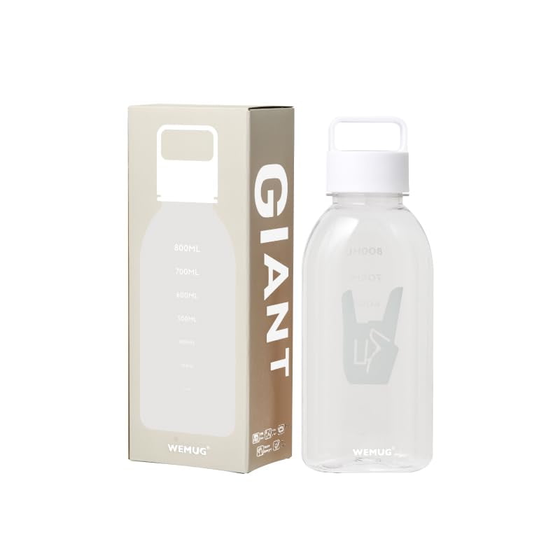 WEMUG Giant 1L Plastic Water Bottle with Hands Up Logo (Clear White ...