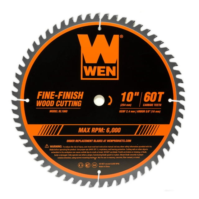 WEN 10-Inch 60-Tooth Fine-Finish Wood Cutting Saw Blade for Miter ...