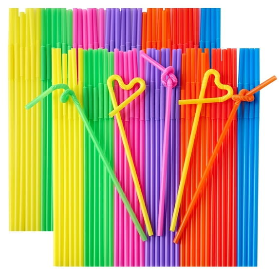 WEN 100-pack plastic disposable bendable colorful straws, 10.43 inches ...