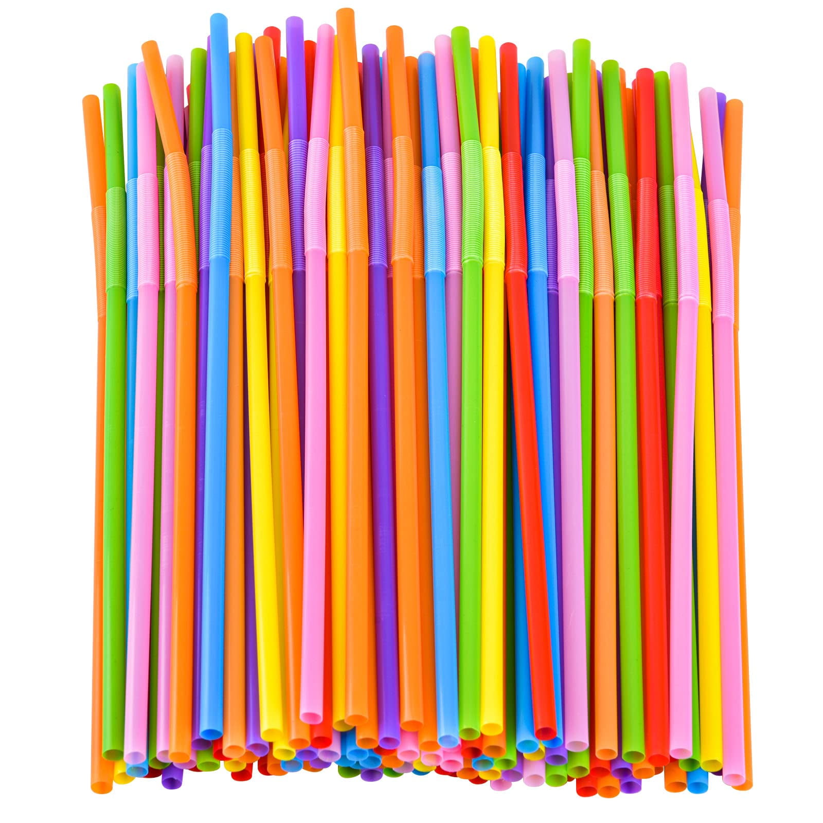 WEN 100PCS Flexible Plastic Straws, Colorful Disposable Bendy Party ...