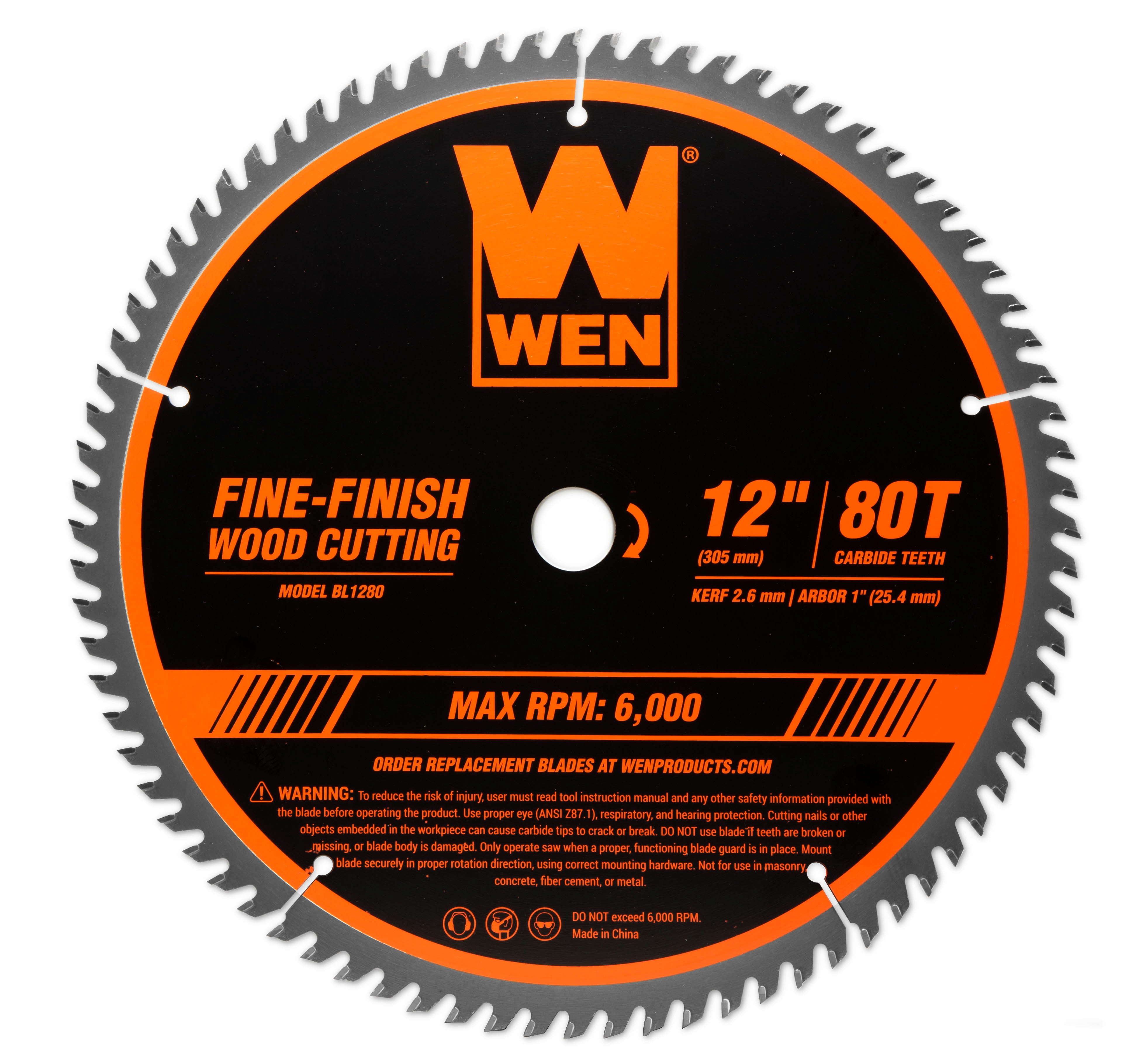 WEN 12-Inch 80-Tooth Fine-Finish Professional Woodworking Saw Blade for ...