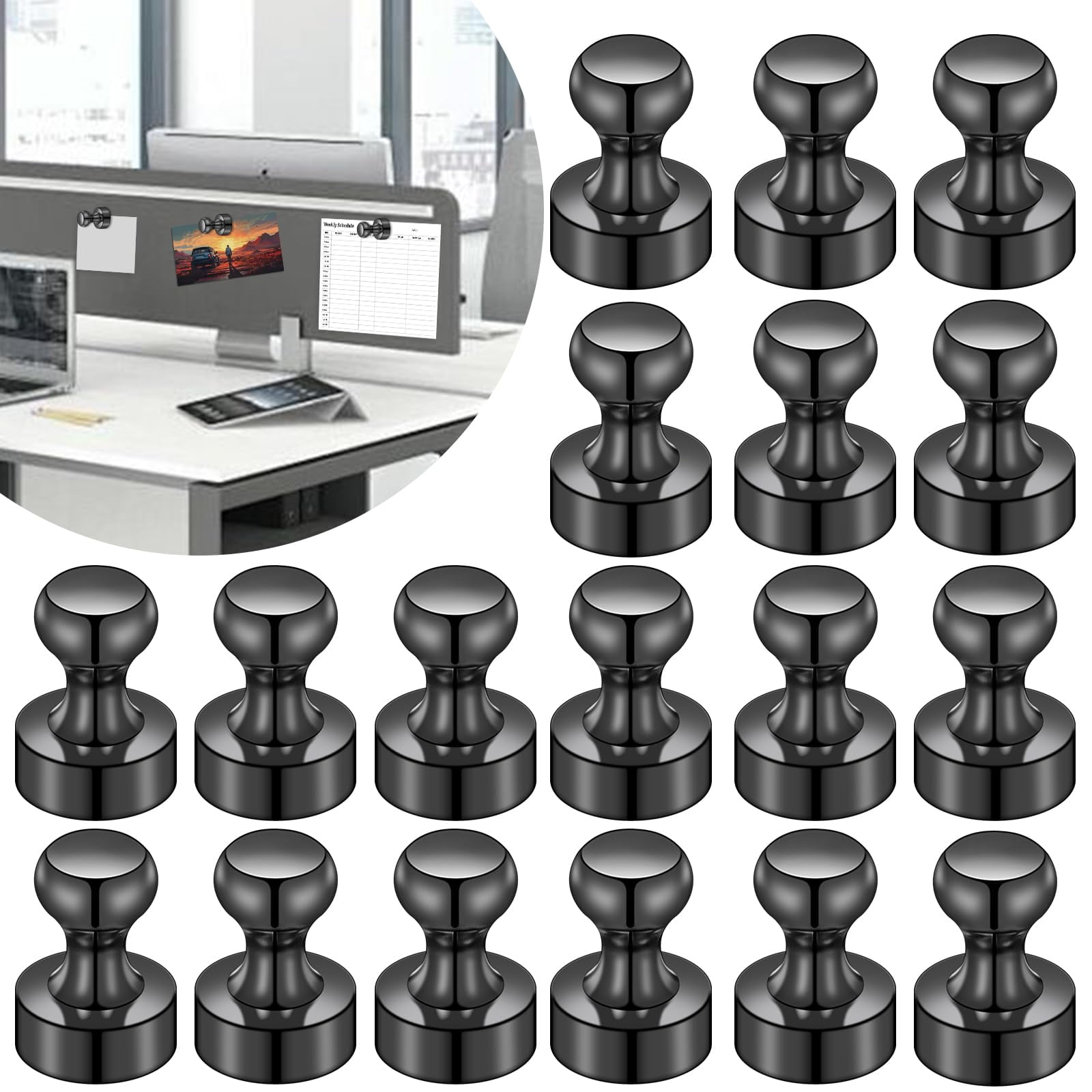 WEN 12Pcs Black Fridge Magnets,Small and Strong Magnets for Whiteboard ...
