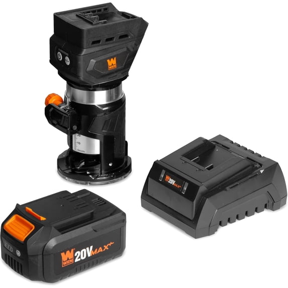 WEN 20V Max Cordless Brushless Compact Trim Router with Fixed Base, 4Ah ...