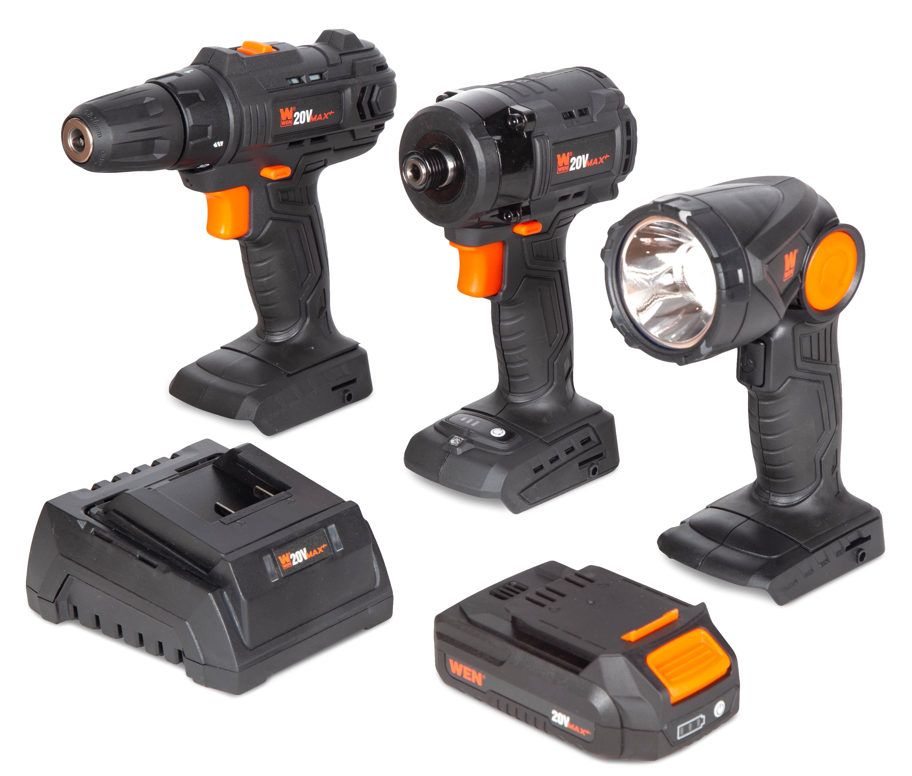 WEN 20V Max Cordless Drill, Brushless Compact Impact Driver, and LED ...