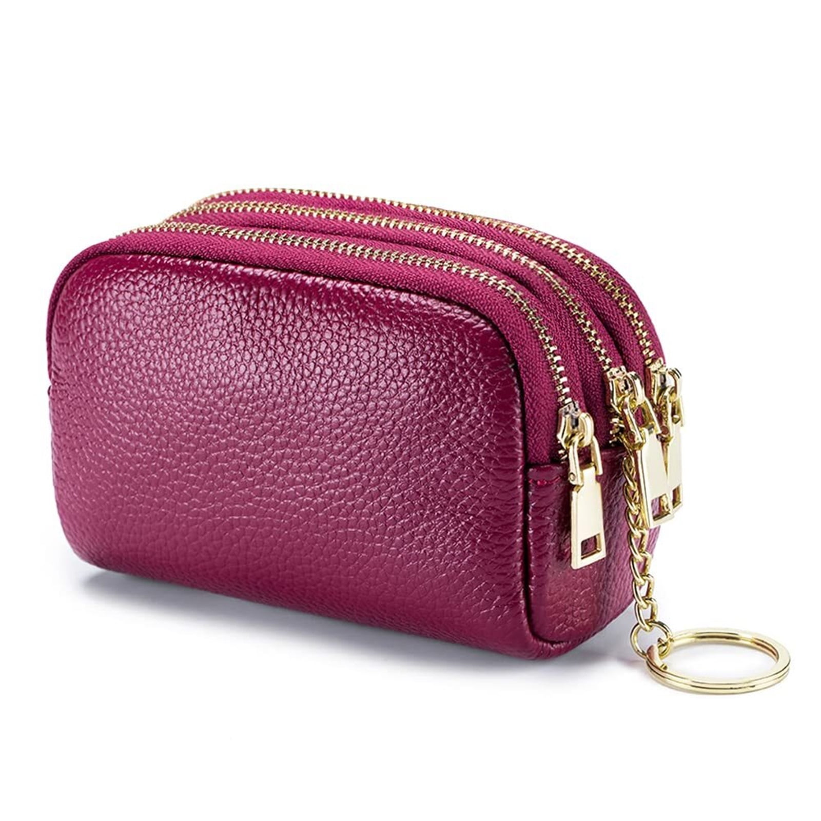 WEN 3 Zippered Genuine Leather Coin Purse Triple Capacity Change Pouch ...