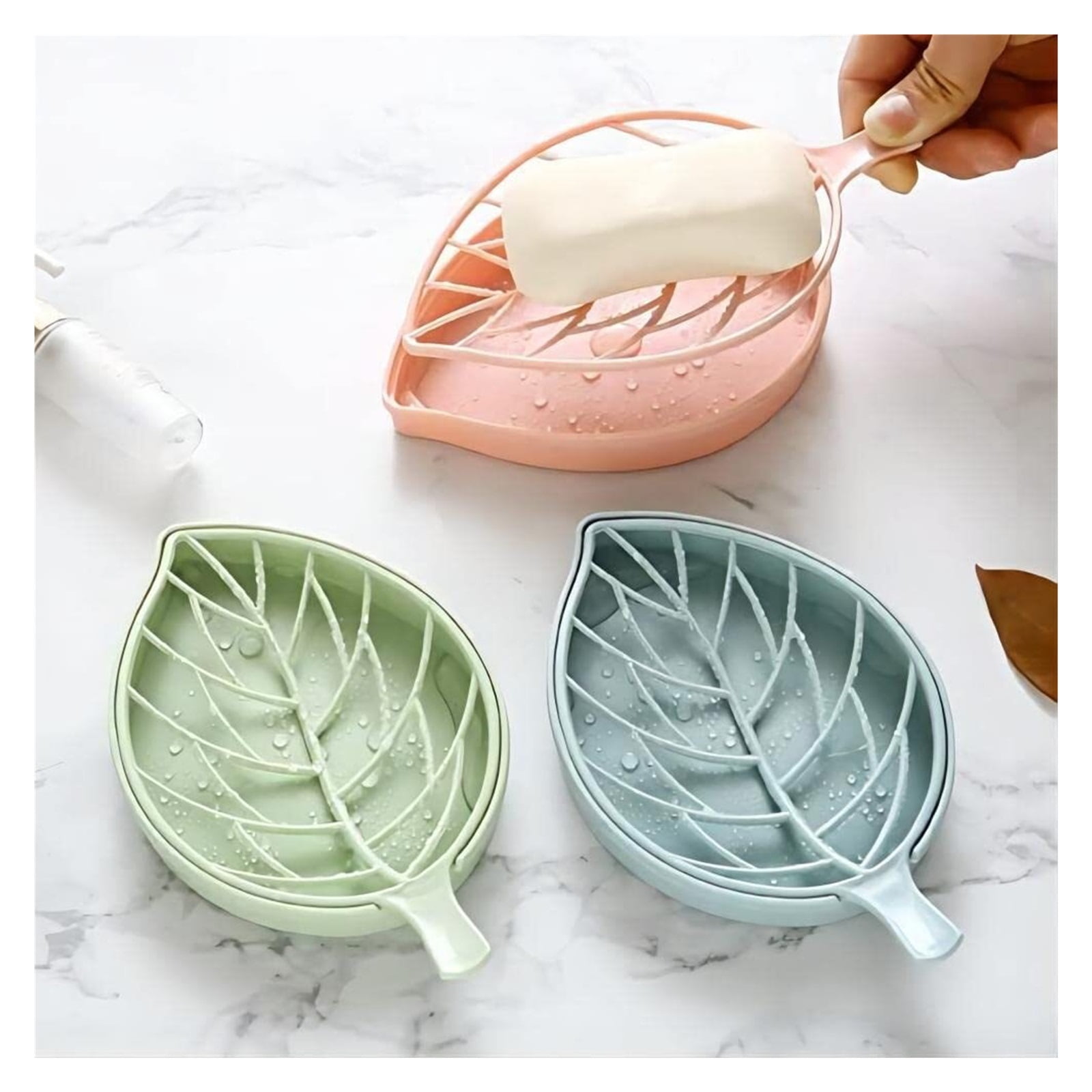 WEN 3-color colored soap tray, leaf-shaped soap rack with drain tray, 3 ...