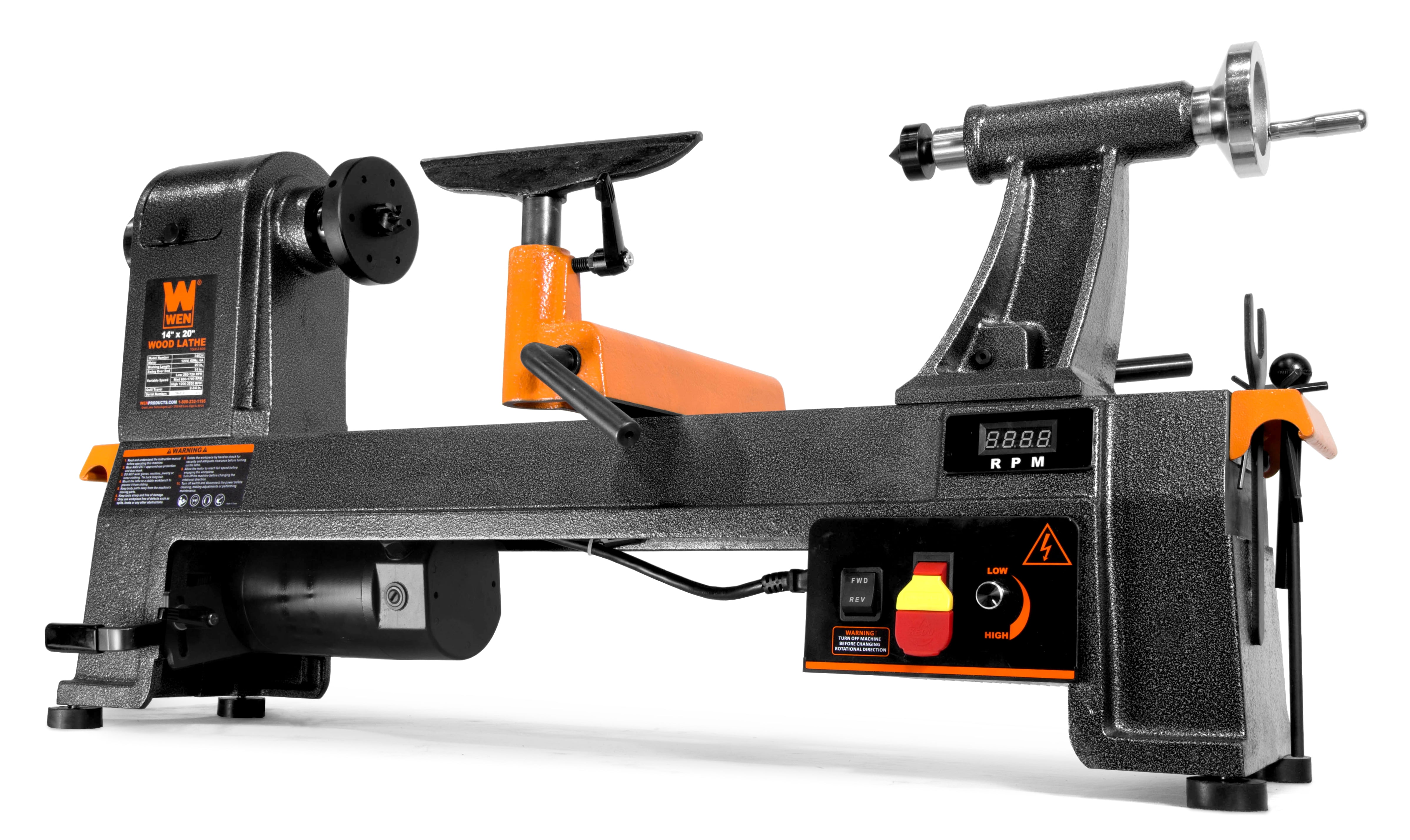 WEN 6-Amp 14-Inch by 20-Inch Variable Speed Benchtop Wood Lathe, 34034 ...