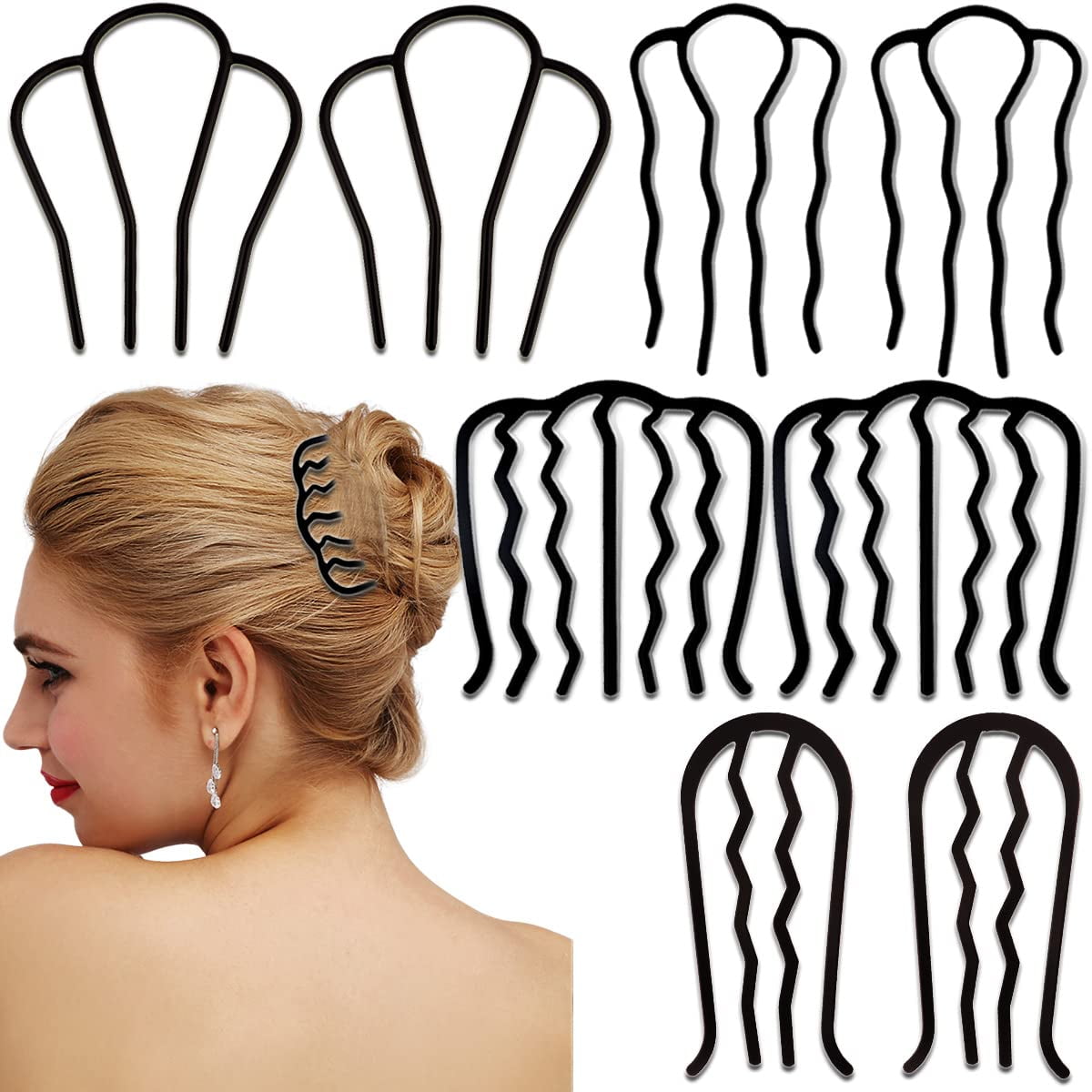 WEN 8 Pieces Side Combs, Metal Fork Clip Pins for Buns,U-Shape Sticks ...