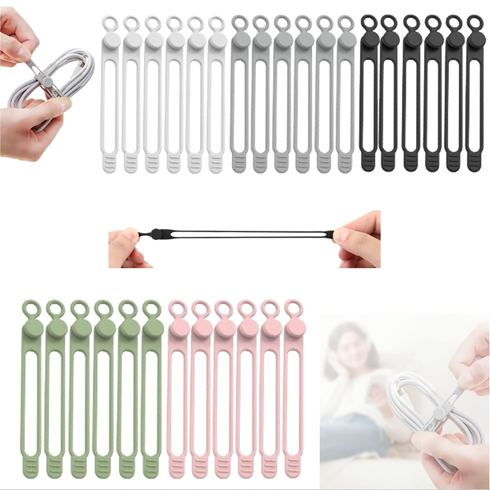 WEN Cable organizer,2025 upgraded silicone cable tie Reusable for ...