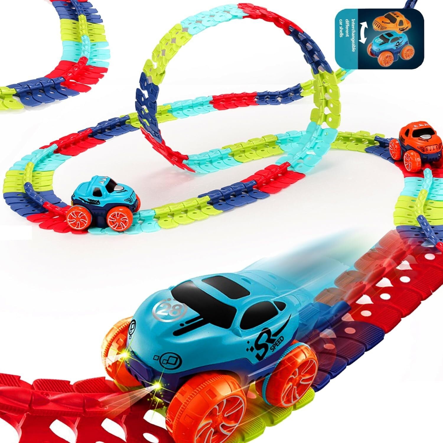 WEN Car Track Set Race Toys for Boys Kids with LED Light-Up Car, Slot ...