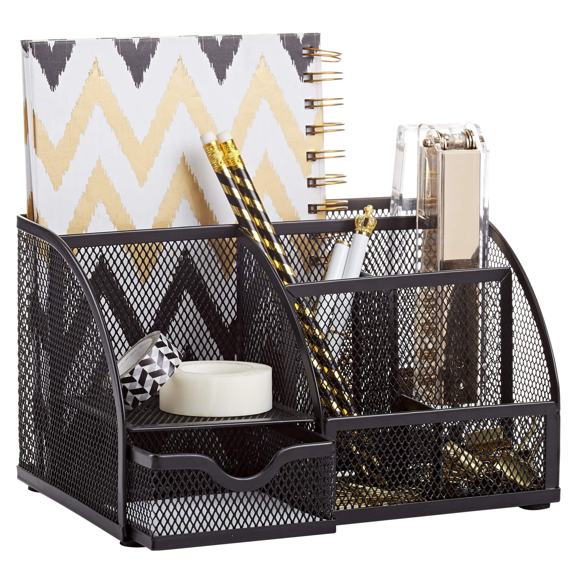 WEN Mesh desktop organizer office with 7 compartments + drawers (white ...