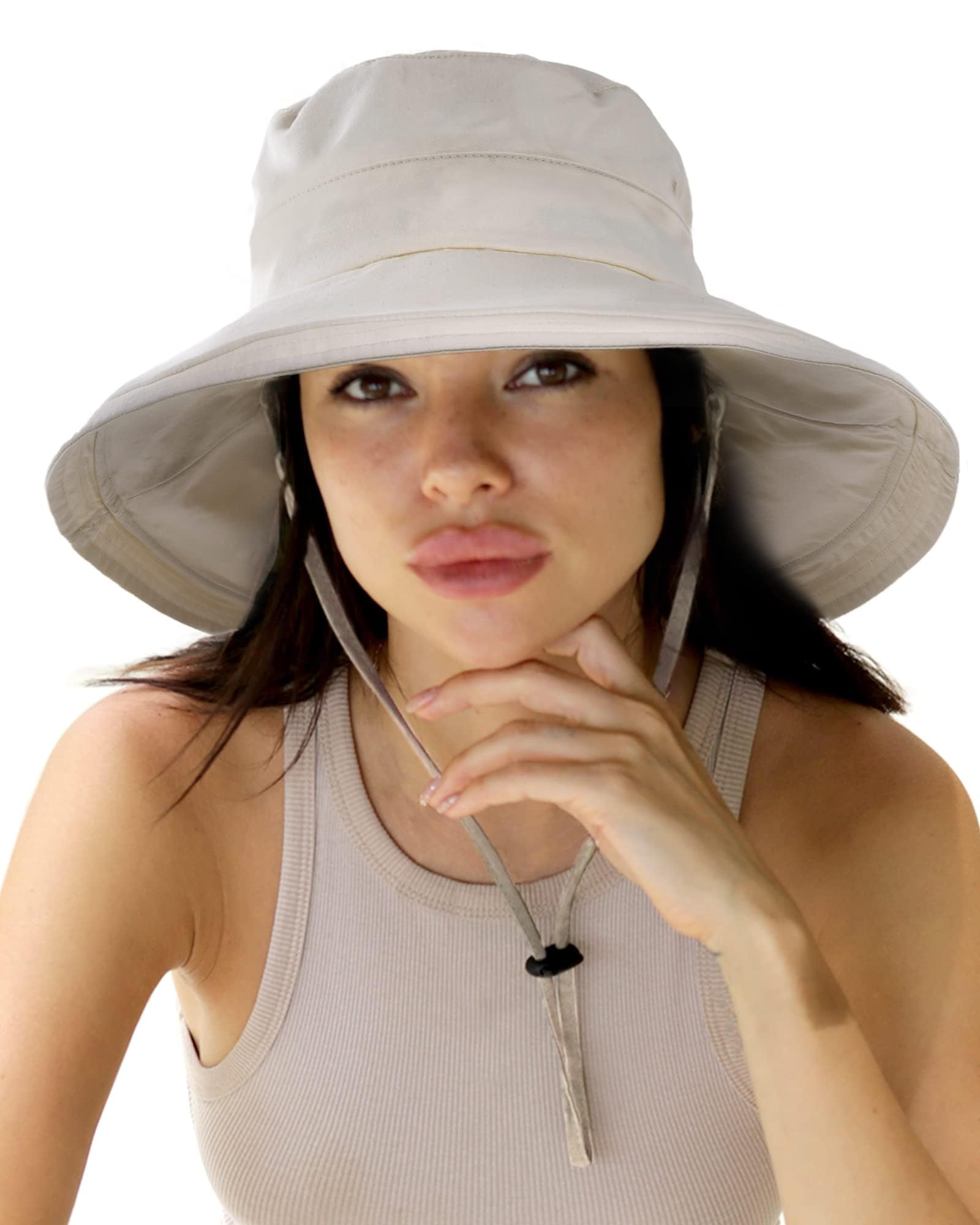 WEN Sun Hats for Women Gardening Hat Wide Brim Ponytail Beach Sun Protection Breathable Cotton ...