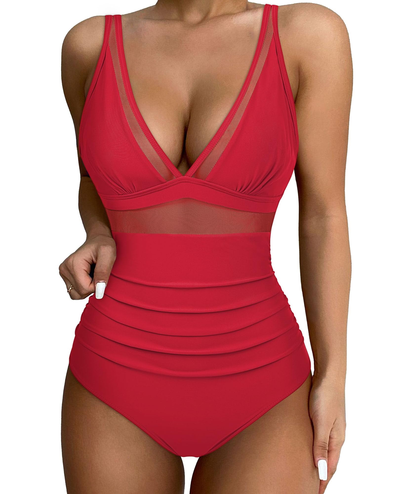 WEN Women Slimming Tummy Control One Piece Swimsuits Sexy Mesh High Waisted Monokini Bathing ...