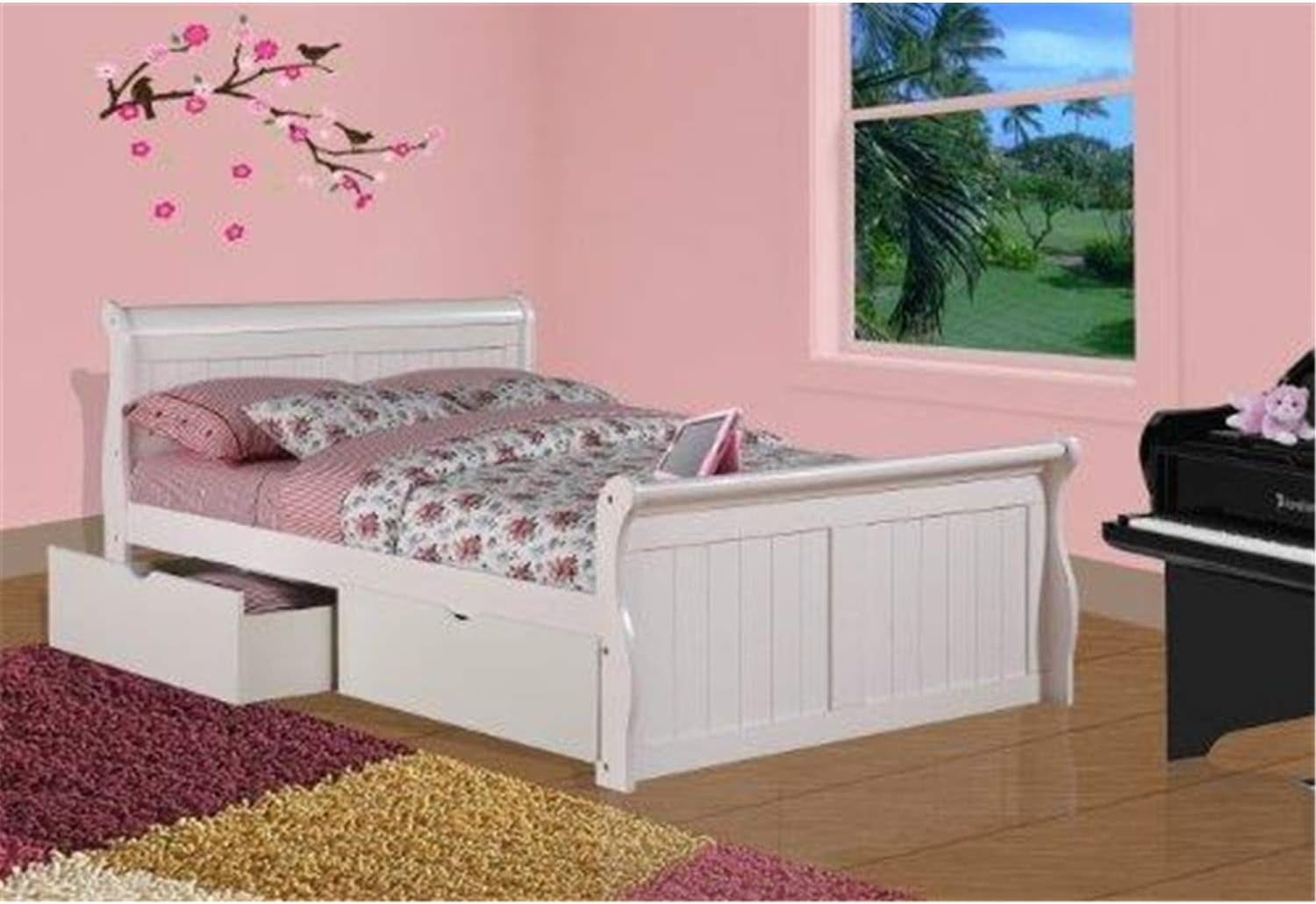 WENDOU 325-FW_505-W Sleigh Bed with Dual Underbed Drawers, Full, White ...