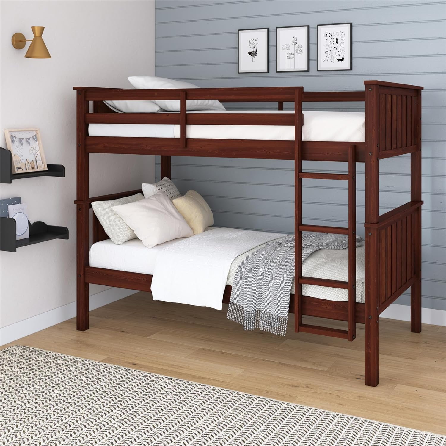 WENDOU Bailen Convertible Solid Wood Bunk Bed, Stackable and Detachable ...