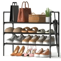 IRIS 3 Tier Extendable Pine Wood and Metal Shoe Rack for Entryway, Up ...