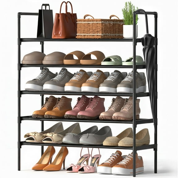 WEENEED 5-Tier All-Steel Shoe Rack, Stackable Metal Shoe Organizer with Adjustable Shelves, Heavy-Duty Storage for Entryway, Closet, Bedroom