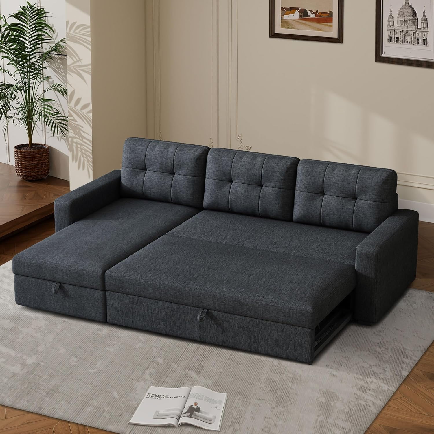 WENFA 81.5" Sleeper Sofa, L Shaped Sectional Couch with Reversible ...