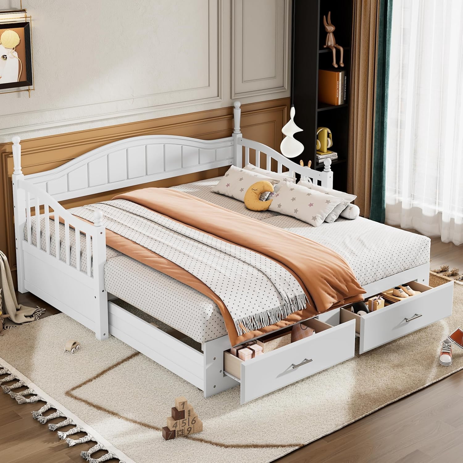 WENFA Multifunctional Extending Day Bed with Trundle & Drawers Twin to ...