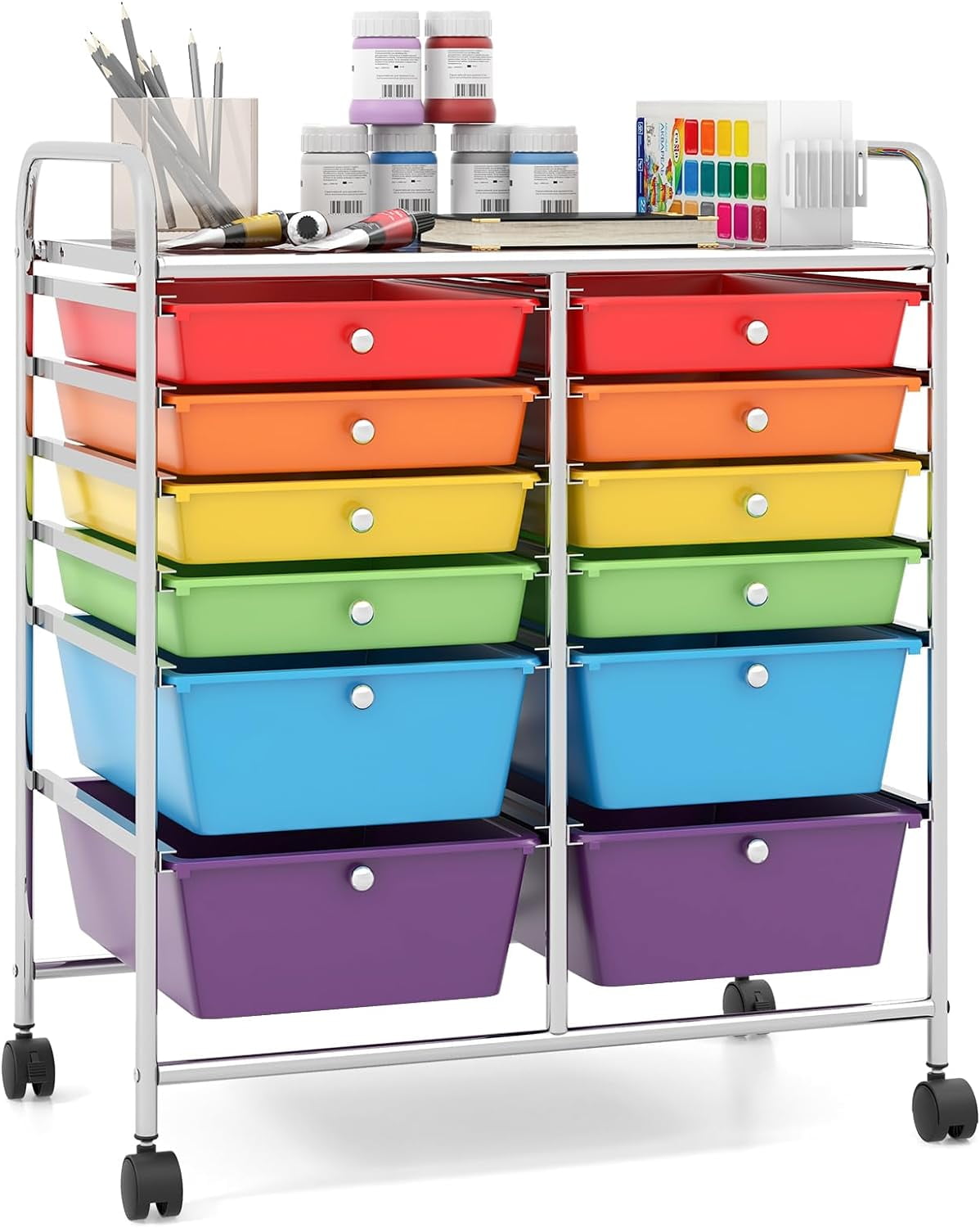 WENG 12 Drawer Rolling Storage Cart Tools Scrapbook Paper Office School Organizer (White ...