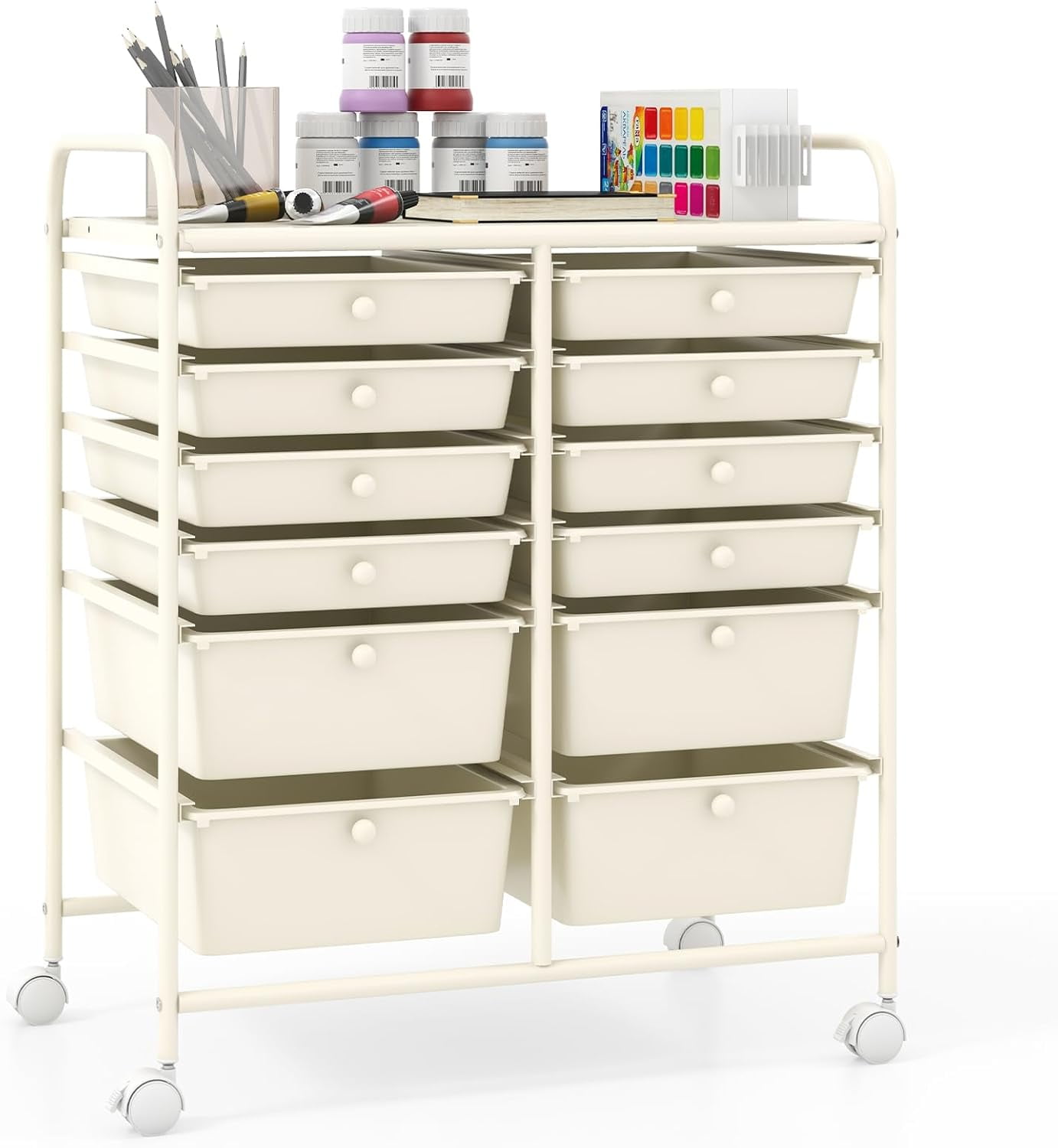 WENG 12 Drawer Rolling Storage Cart Tools Scrapbook Paper Office School Organizer (White ...
