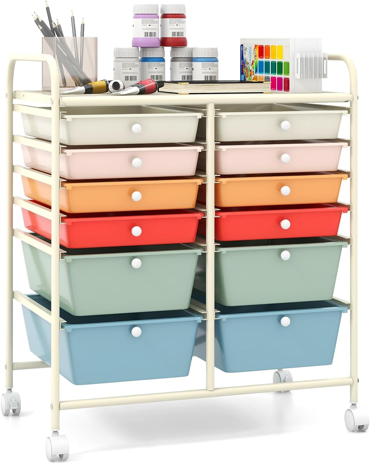 WENG 12 Drawer Rolling Storage Cart Tools Scrapbook Paper Office School Organizer (White ...