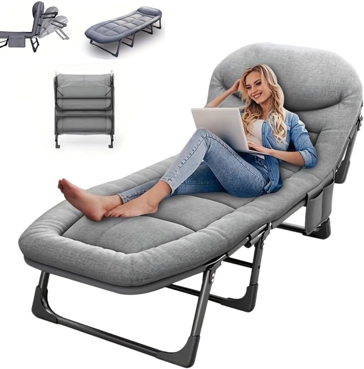 WENG Chaise Lounge Chair, Folding Cot, 6-Angle Adjustable Camping Cot ...