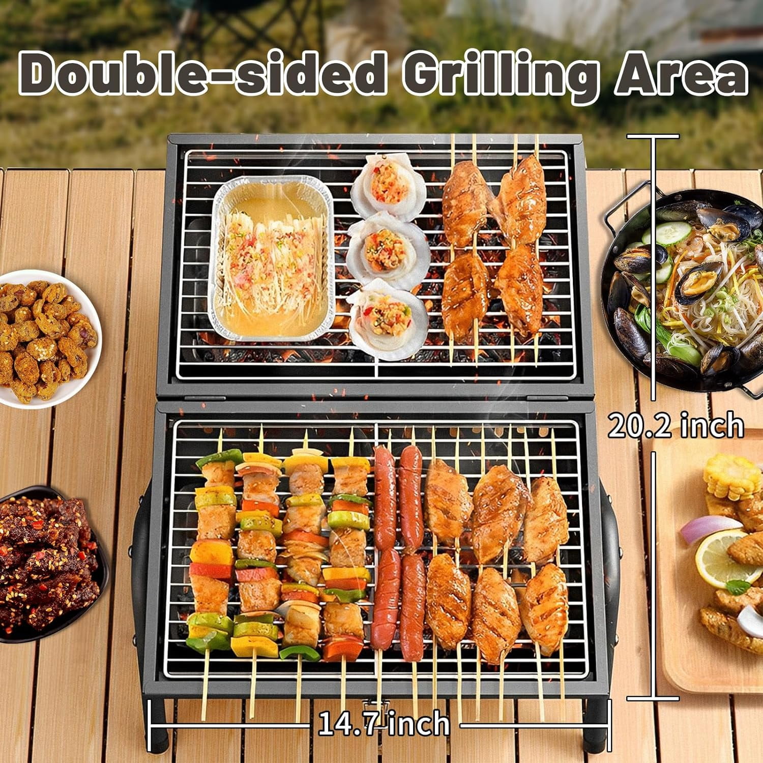 WENG Portable Charcoal Grill Outdoor Stove: BBQ Easy to take Two Side Carbon Griller - Walmart.com