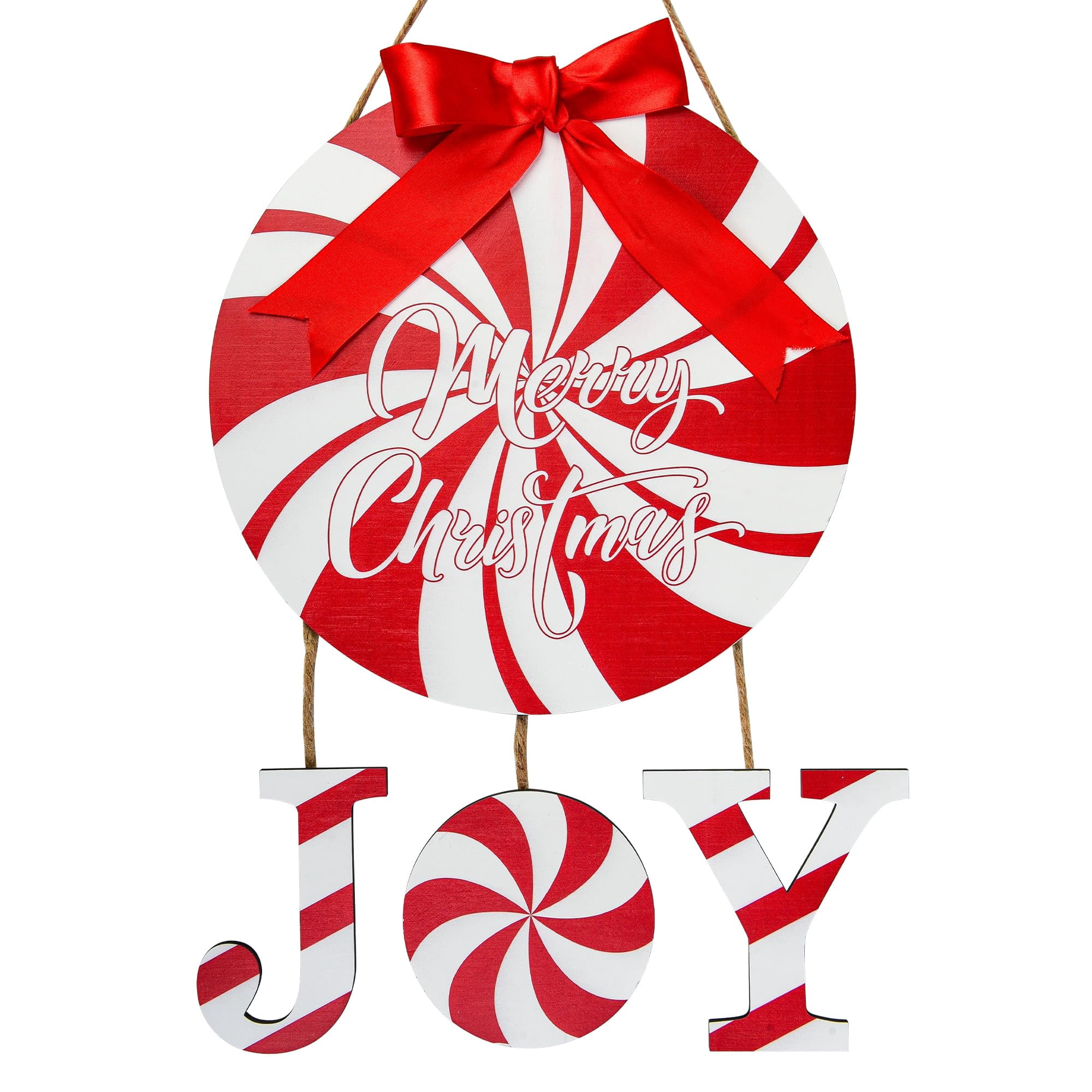 WENHAO Christmas Door Sign Peppermint Candy Front Door Decor Joy Wooden ...