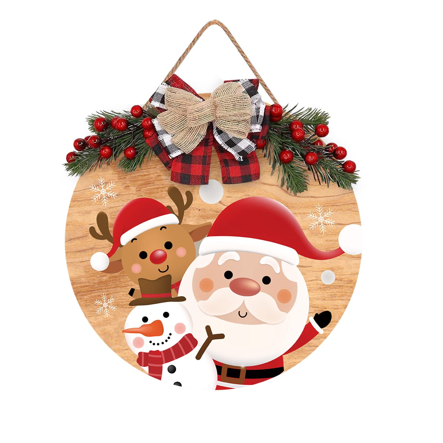 WENHAO Merry Christmas Decorations Wreath, Merry Christmas Sign Front ...
