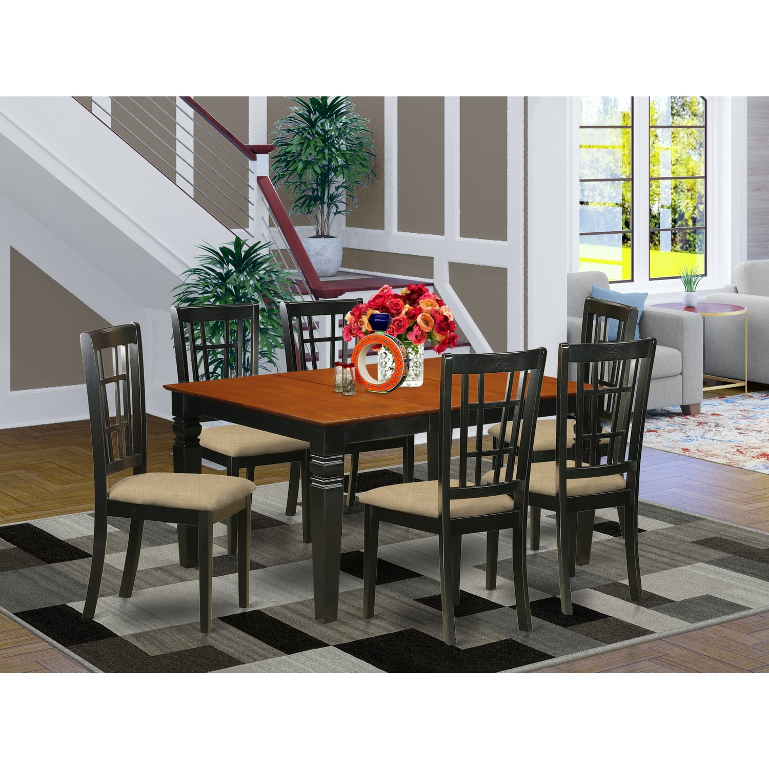 WENI7-BCH-C 7 Pc Dining set with a Dining Table and 6 Kitchen Chairs in ...