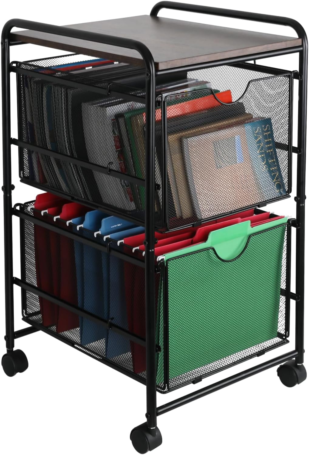 WENQIANG 2-Drawer Rolling File Cart with Metal Frame & Wood Top –2 Drawer Black - Walmart.com