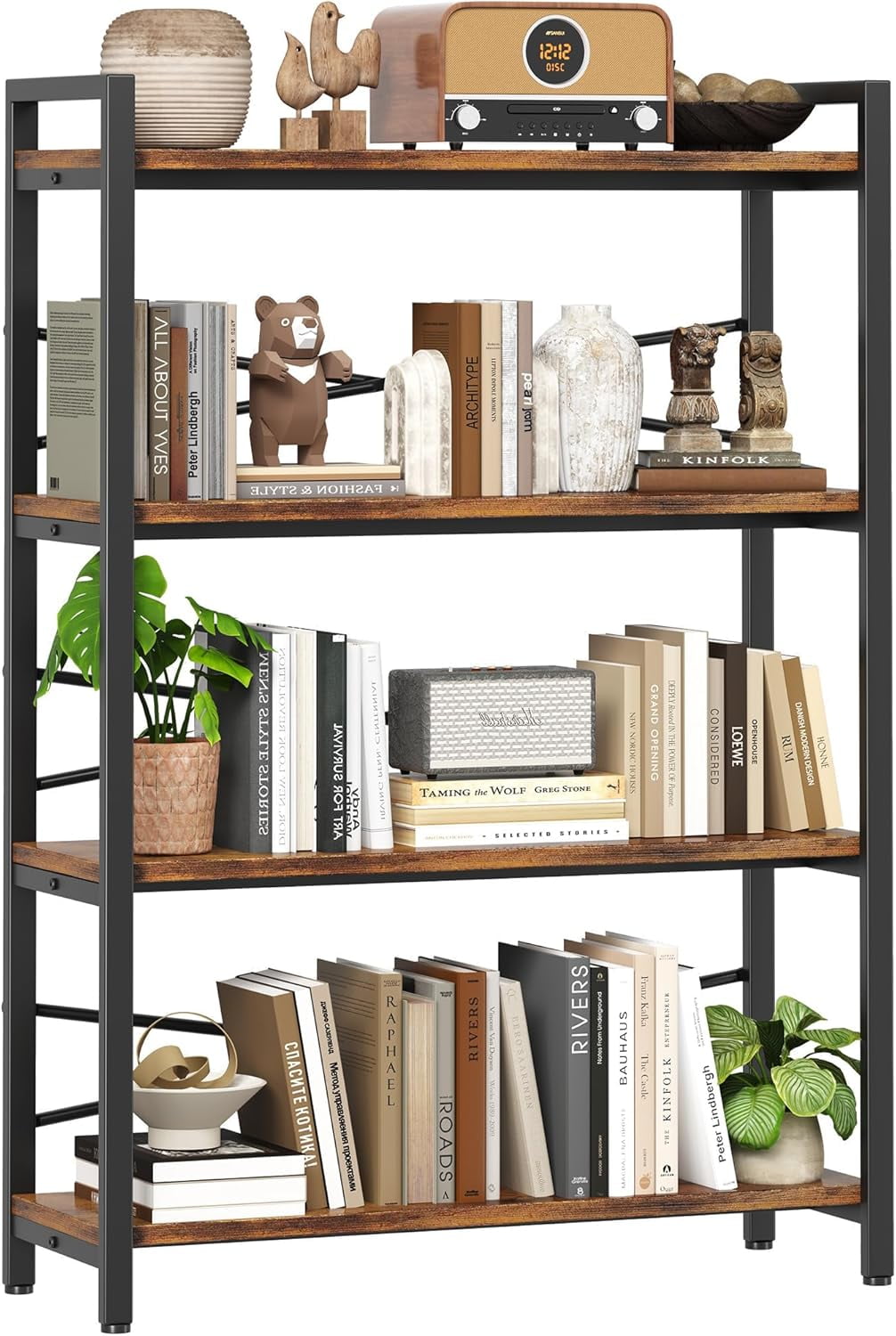 WENQIANG 4 Tier Bookshelf 31.49" Width, Tall Book Shelf Storage and Organization, (Vintage ...