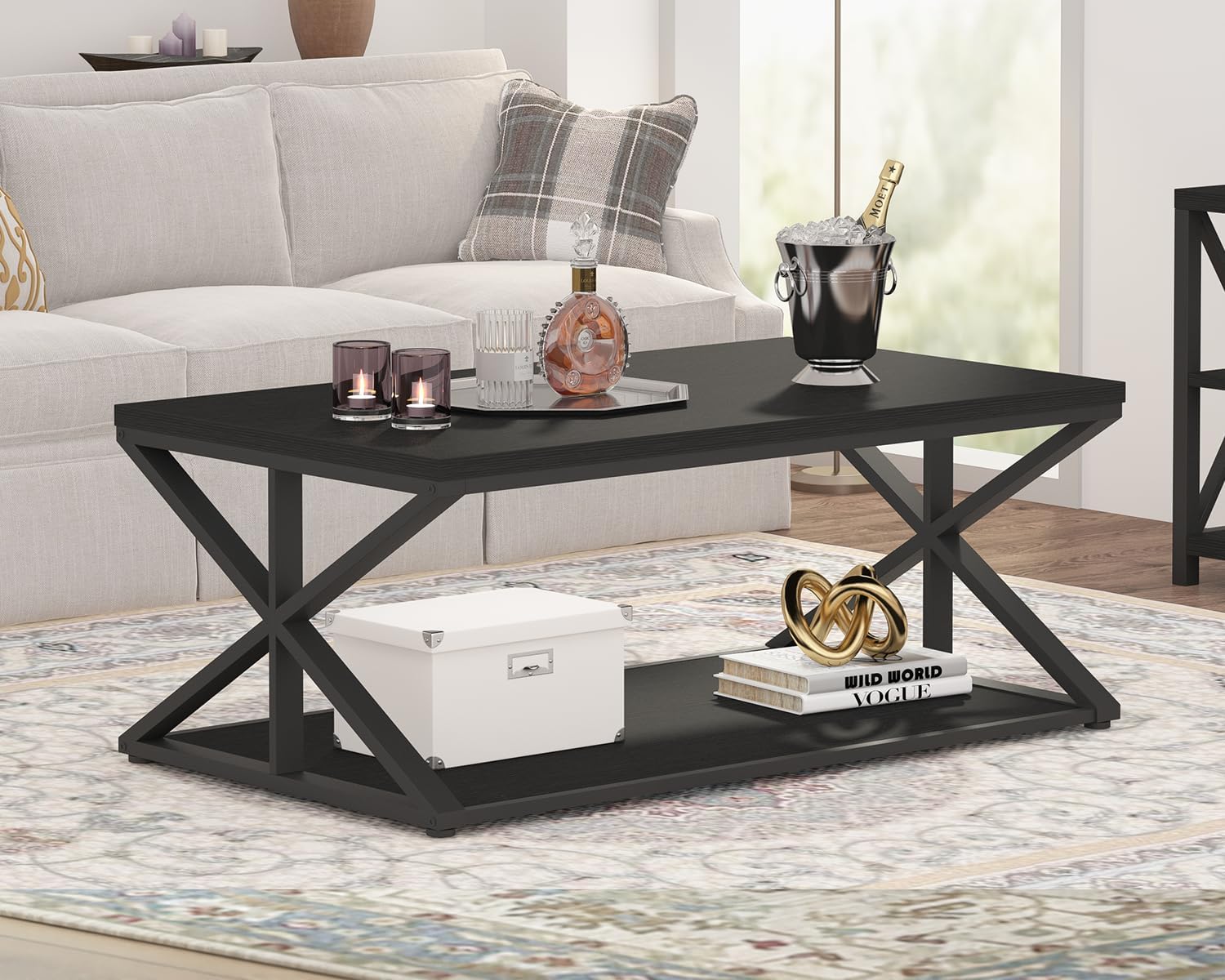 WENQIANG Modern Coffee Table with Storage, Black Oak - Walmart.com