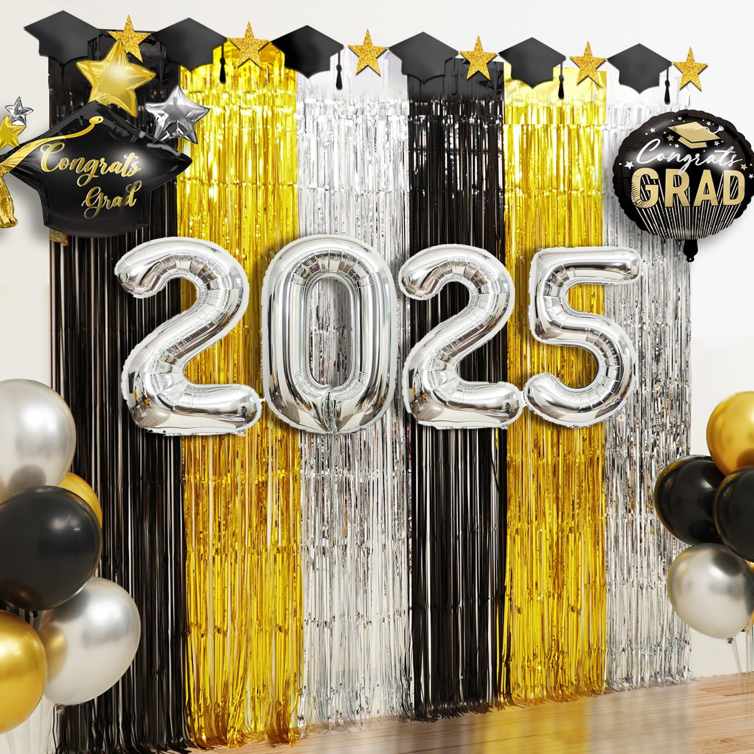 WENSEO Graduation Decorations 2025, KEF16 4Pack Black Gold Silver ...