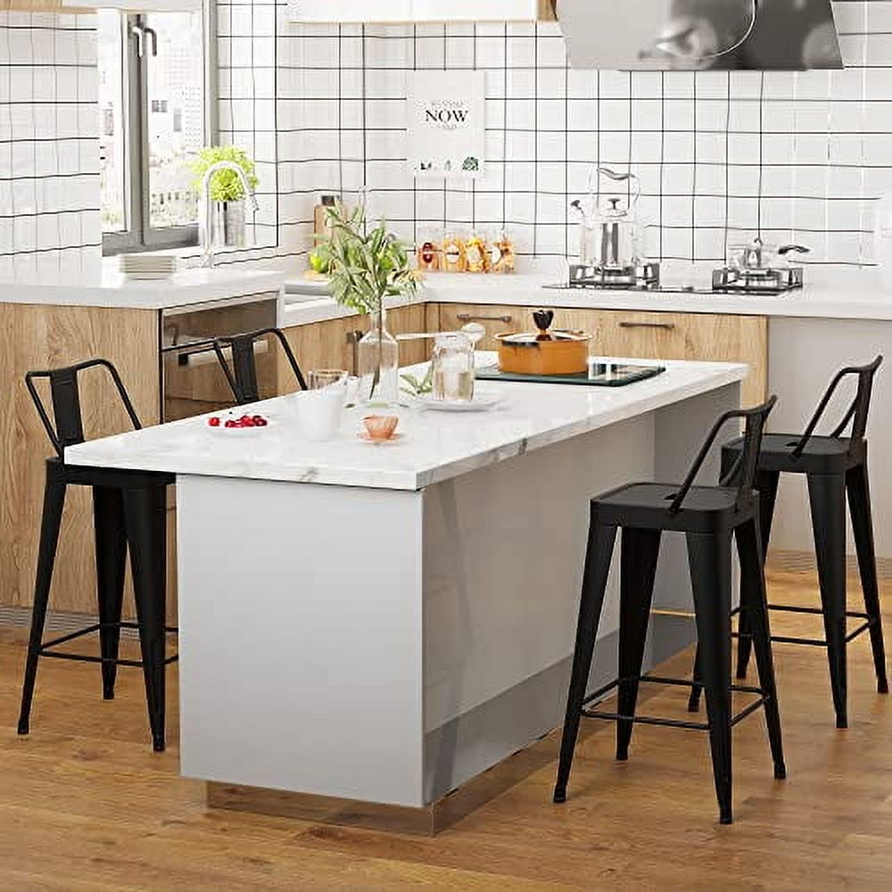 WENTMENT Metal Bar Stools Set of 4 Counter Height Bar Stools Black ...