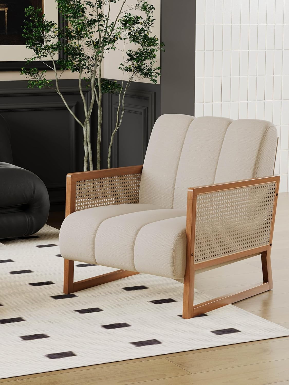 WENTMENT Mid Century Modern Accent Rattan Chair , Natural Rattan ...