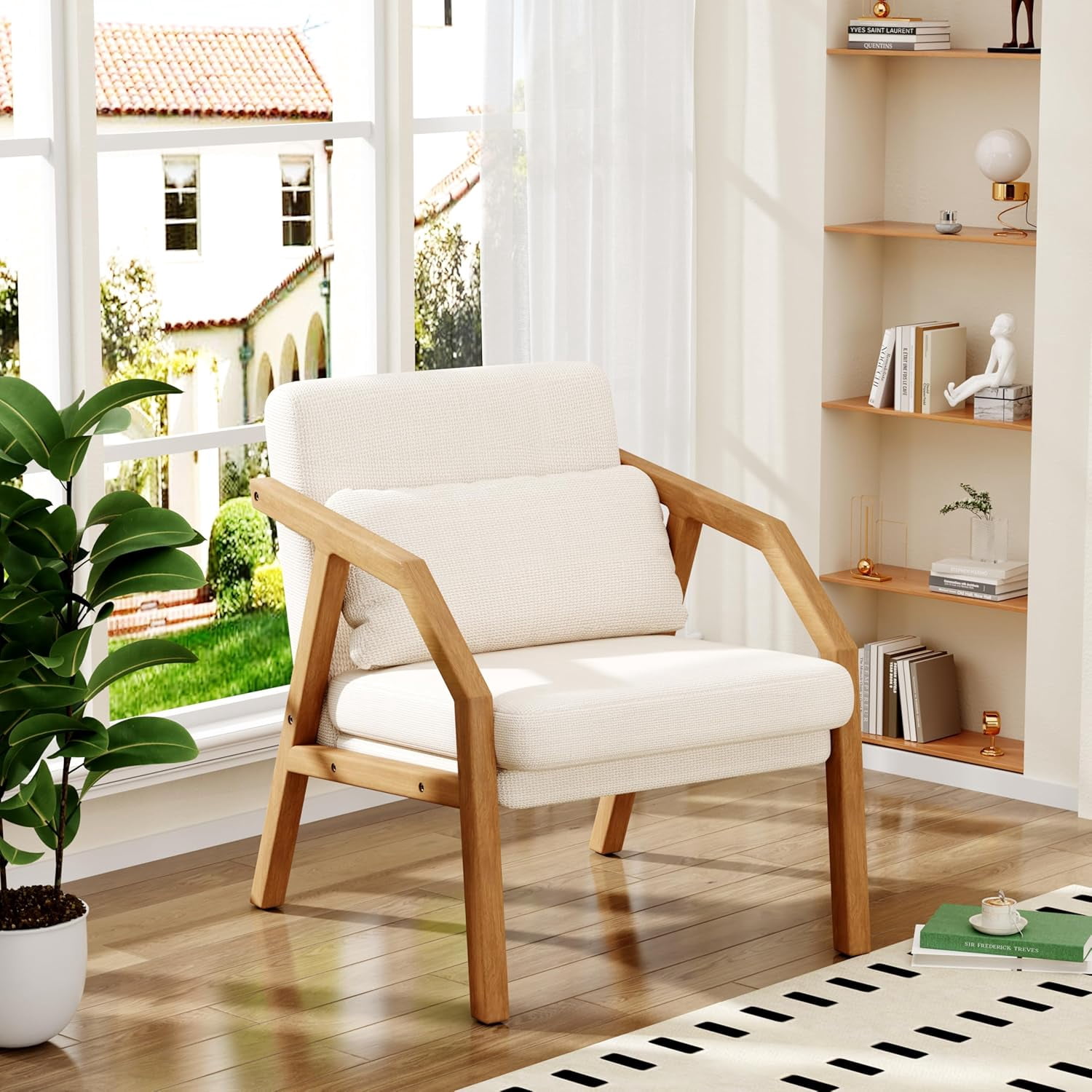 WENTMENT Mid Century Modern Upholstered Arm Chair with Solid Wood Frame ...