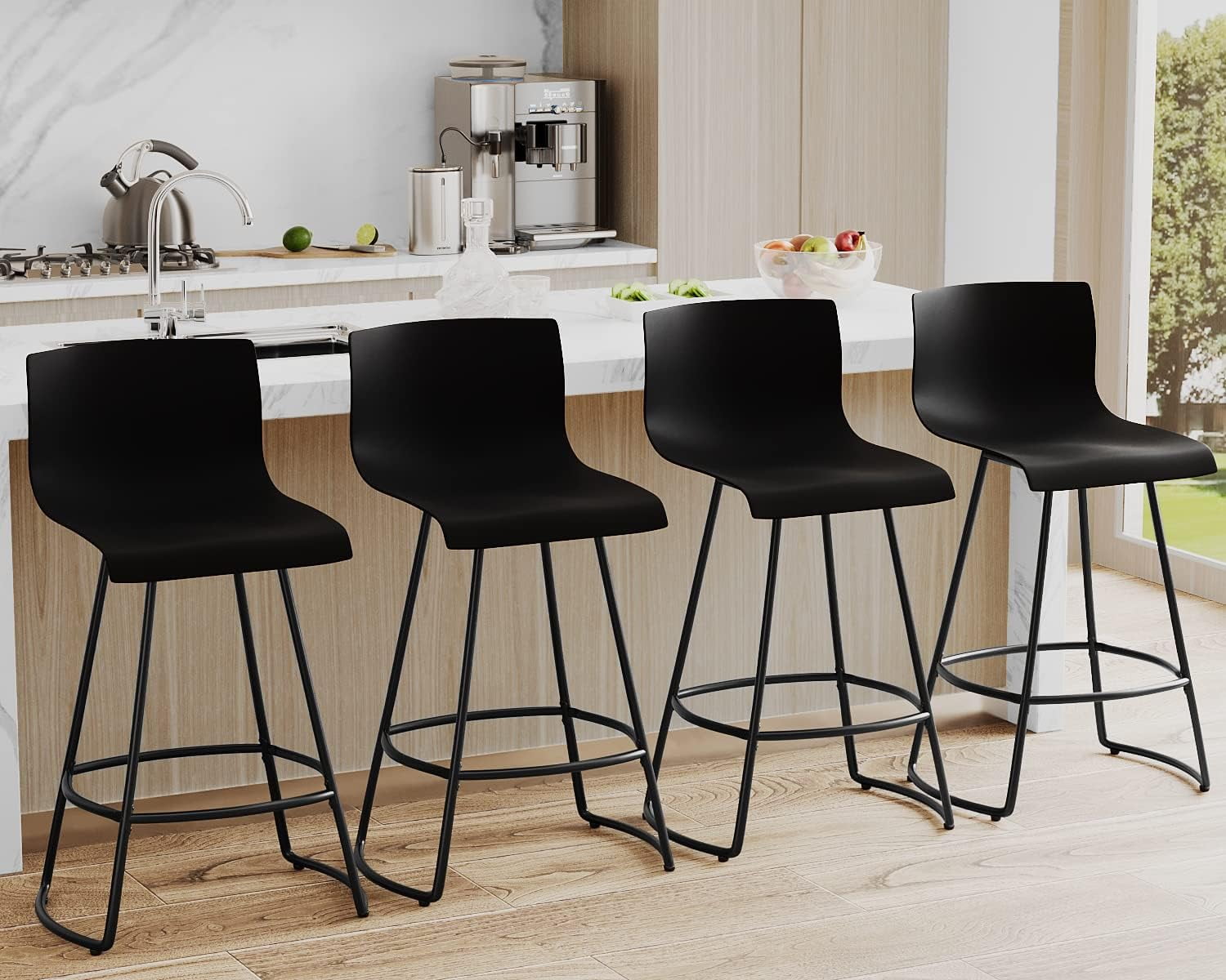 WENTMENT Swivel Bar Stools Set of 4 Counter Height Bar Chairs with Back ...
