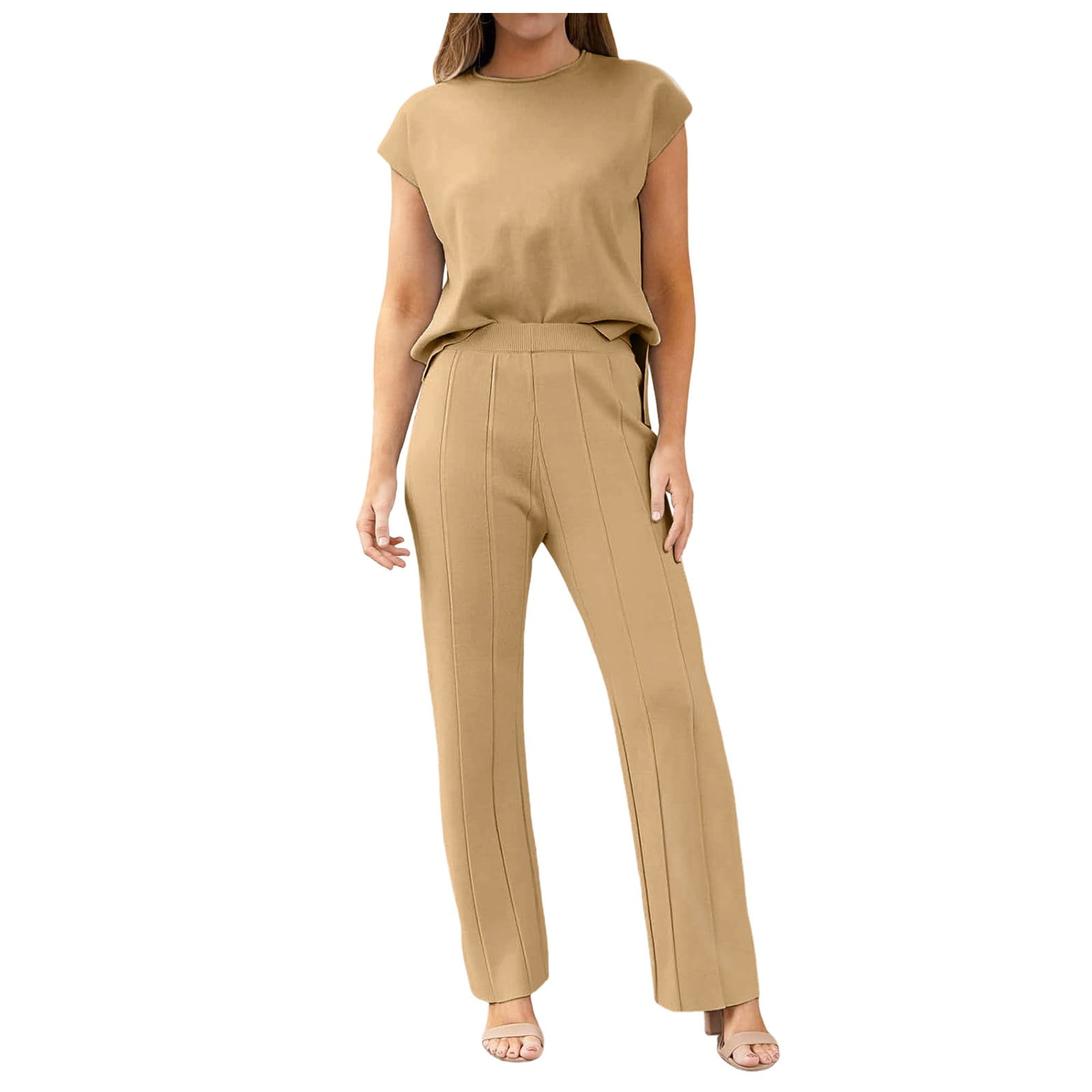 WENWU Omen's 2 Piece Outfits Knit Loungewear High Low Pullover Tops and ...