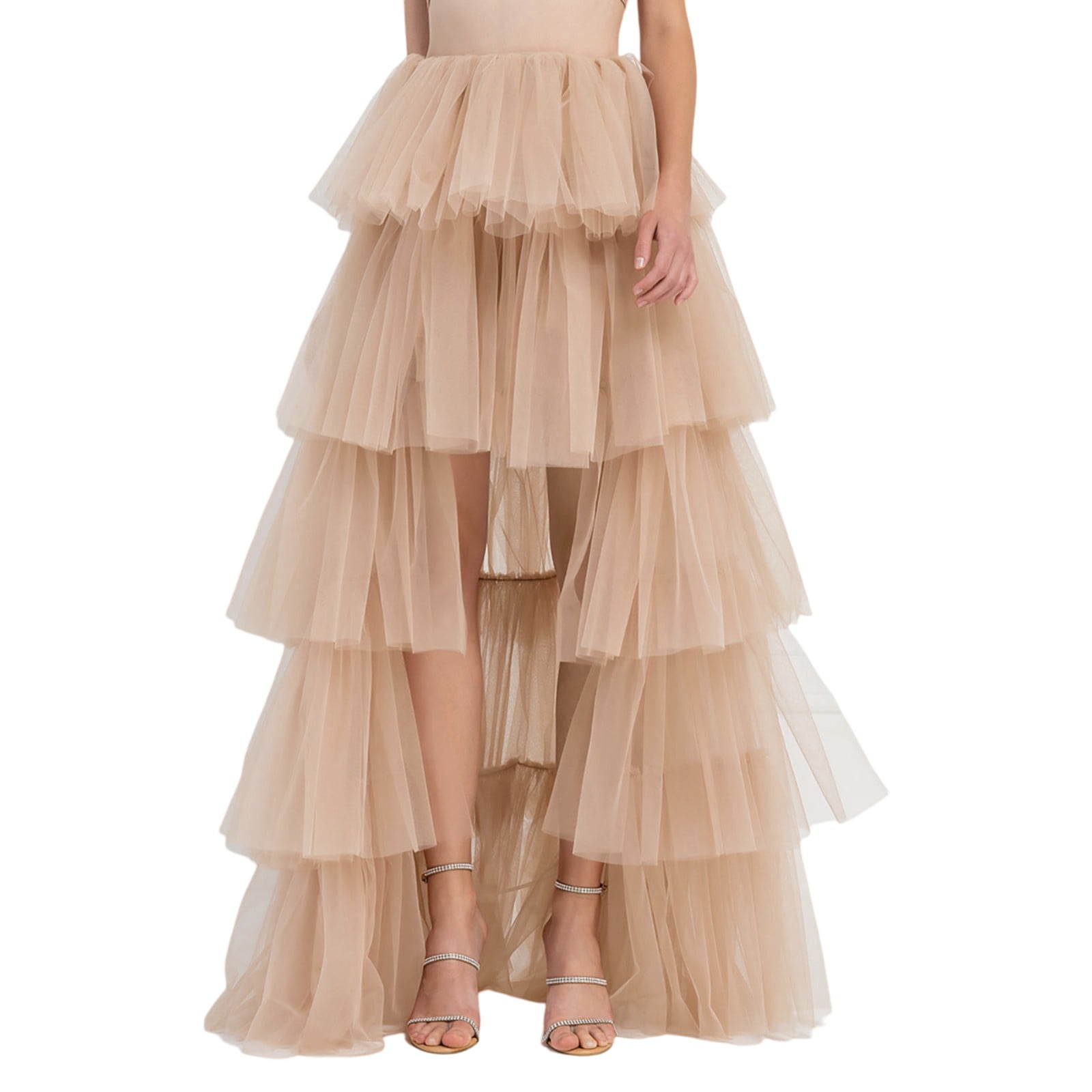 WENWU Women Tutu Maxi Skirt A Line Elastic Waist Layered Long Skirt ...