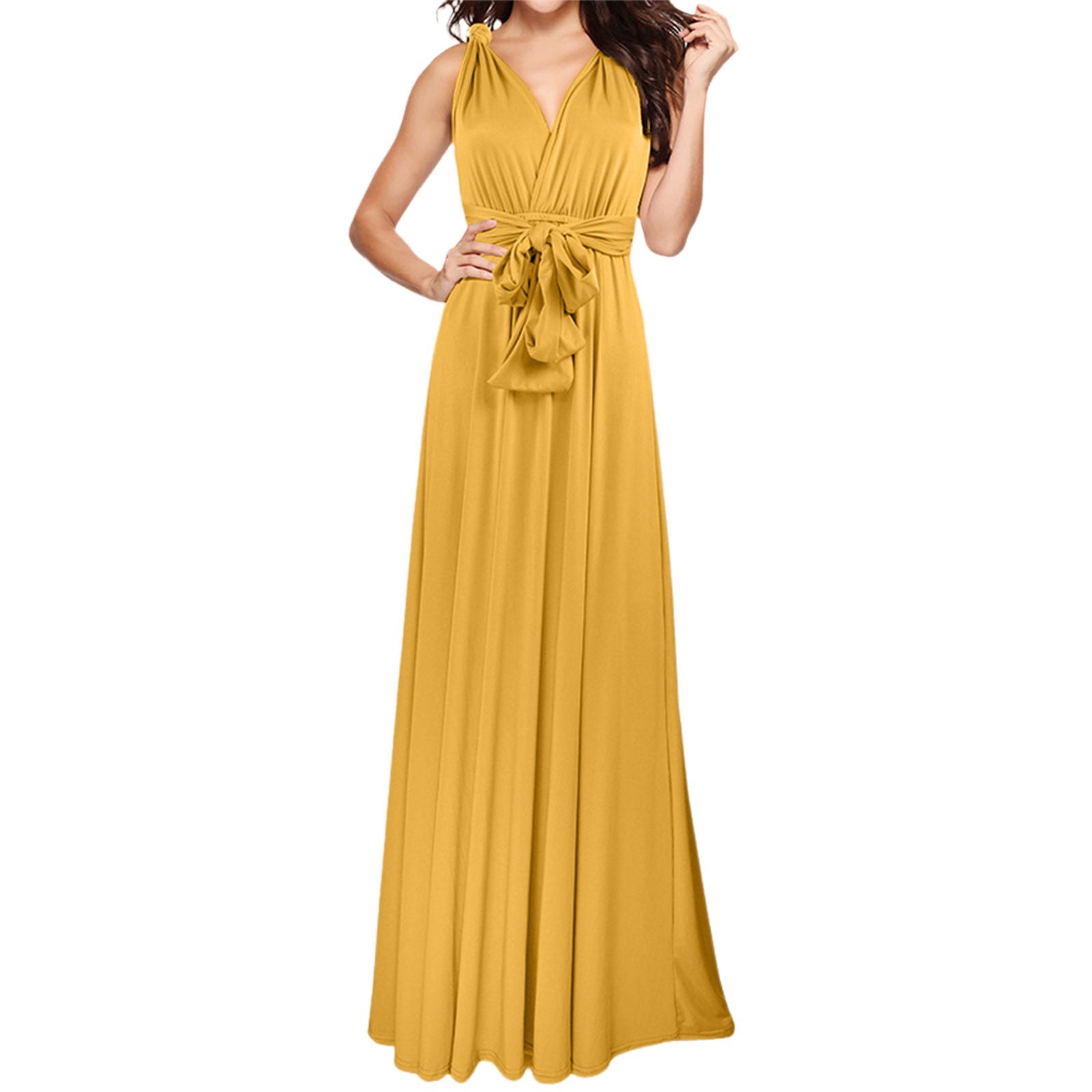 WENWU Women's Elegant Long V Neck Evening Dress Convertible Wrap Way ...