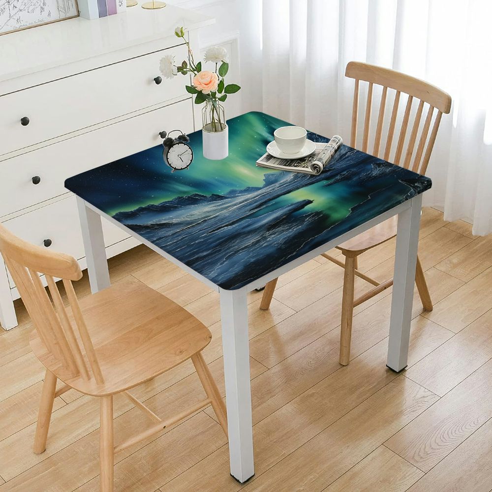 WENZZ Aurora Borealis, Lake, Mountains Outdoor Fitted Square Tablecloth ...