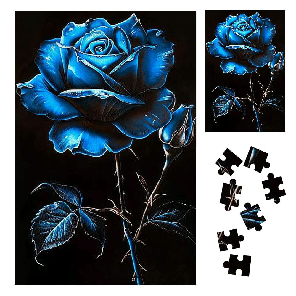WENZZ Blue Rose Wooden Jigsaw Puzzle Vertical Challenging Difficult ...