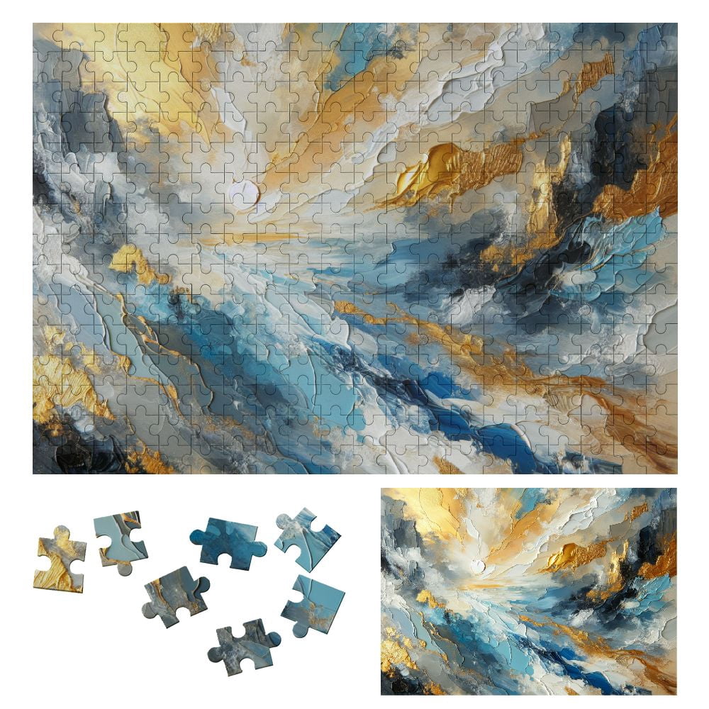 WENZZ Blue and Gold Abstract Painting Wood Puzzle Toy Gift for Family ...