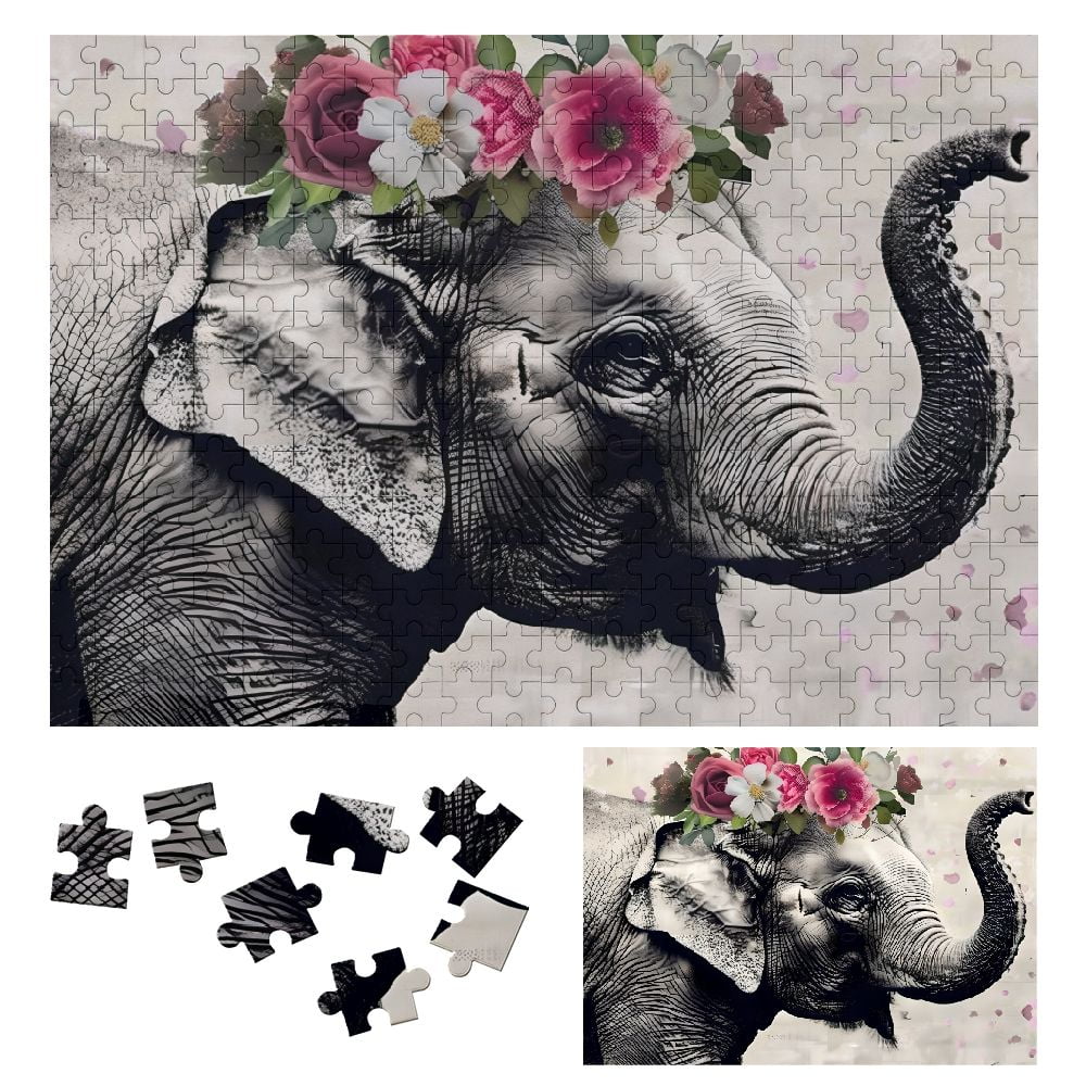 WENZZ Elephant Flower Crown Whimsical Wood Puzzle - Challenging Difficult Wood Puzzles for ...