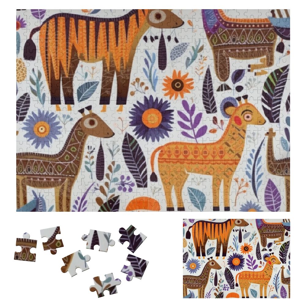 WENZZ Giraffes Elephants Pattern Wooden Puzzle Challenging Difficult ...