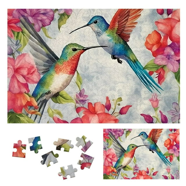 Lingy Hummingbird Flowers Watercolor Wood Puzzle for Adults 1000 PCS ...